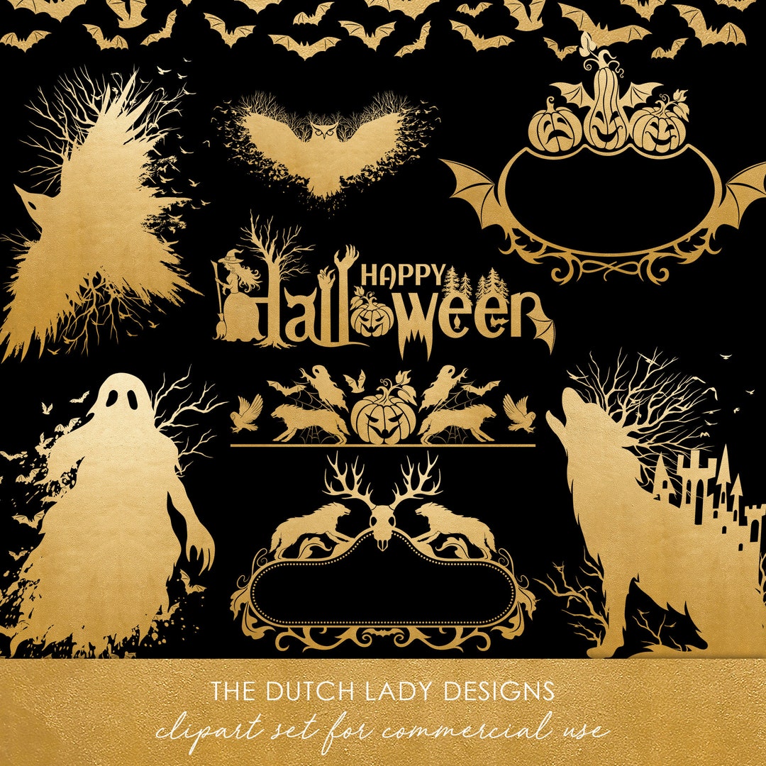 Halloween Clipart Set - Creepy & Spooky Images in Gold - Golden ...