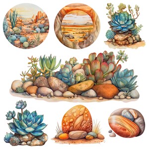 Desert Pebble & Succulent Clipart - Watercolor Pencil Art - Arizona ...