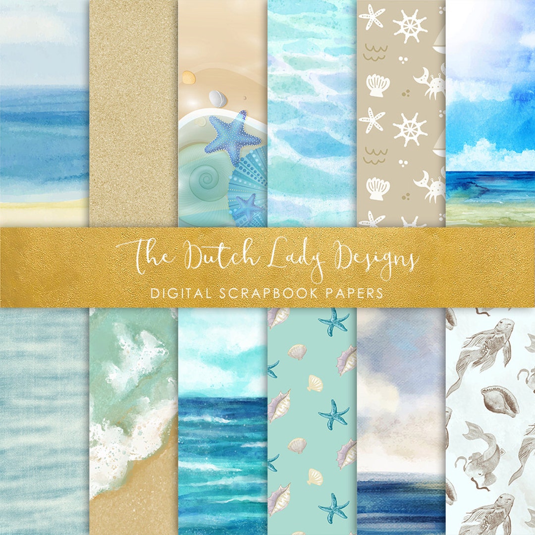 Digital Scrapbook Paper - Summer at Sea - Beach Backgrounds - Seashell ...
