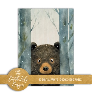 Peeping Animals Postcard and Poster Set, Nursery Wall Art Prints, Cute ...