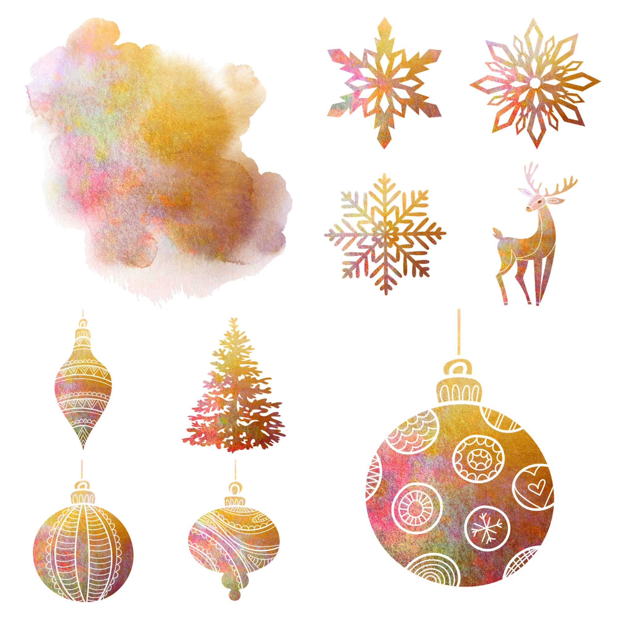 Christmas Ornament Clipart Set Balls Deer Snowflakes - Etsy