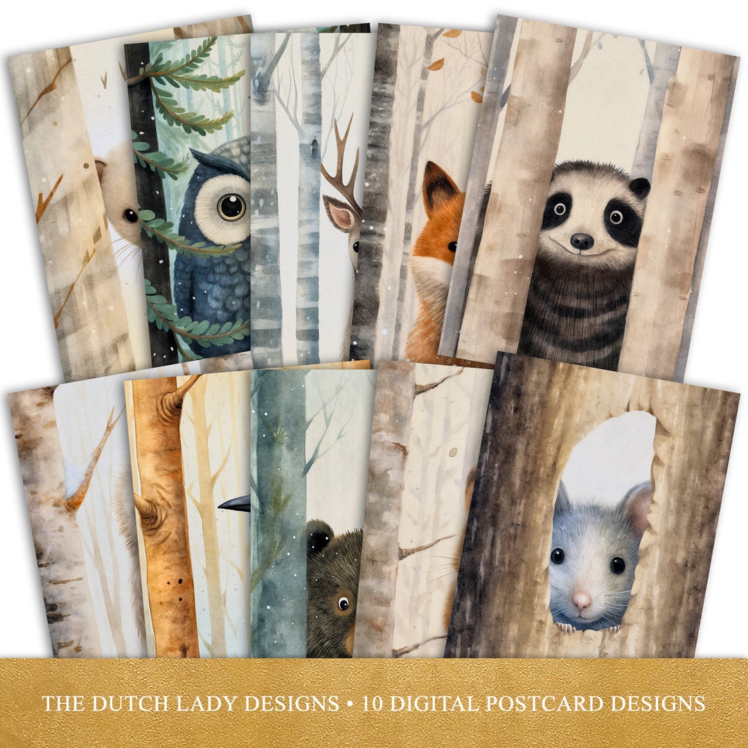 Peeping Animals Postcard and Poster Set, Nursery Wall Art Prints, Cute ...