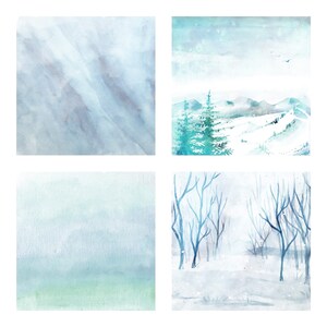 Digital Scrapbook Paper - Watercolor Winter and Ice Scenes - in Aqua ...