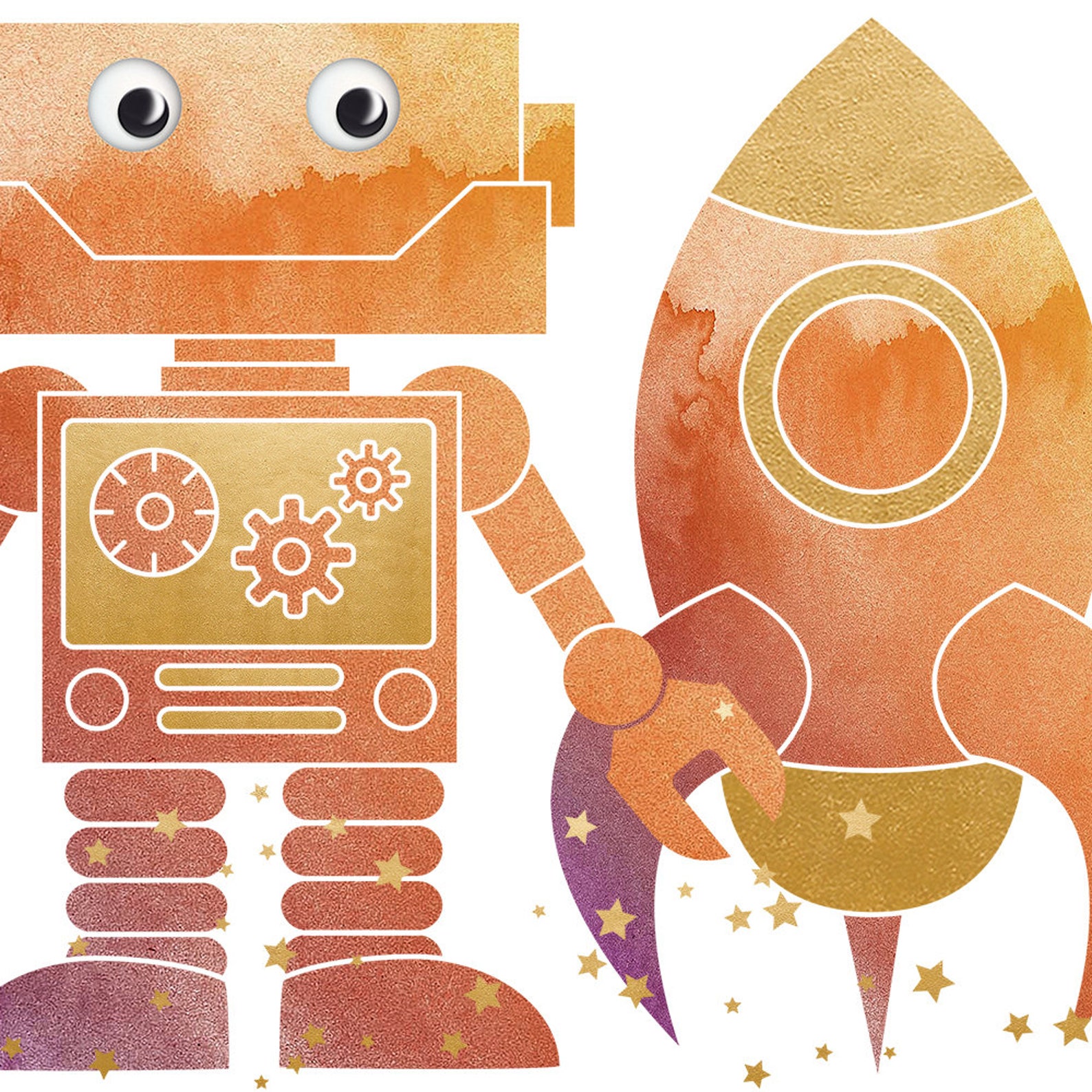Robot & Rocket Clipart Set Cute Space Images INSTANT - Etsy