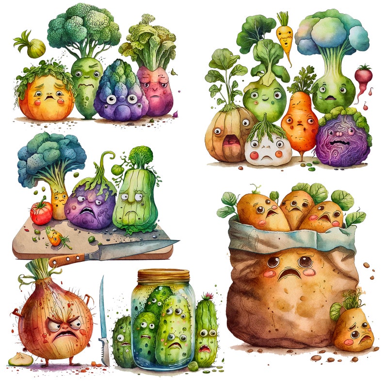 The Grumpy Vegetables Clipart Set Cute & Funny Cartoon - Etsy