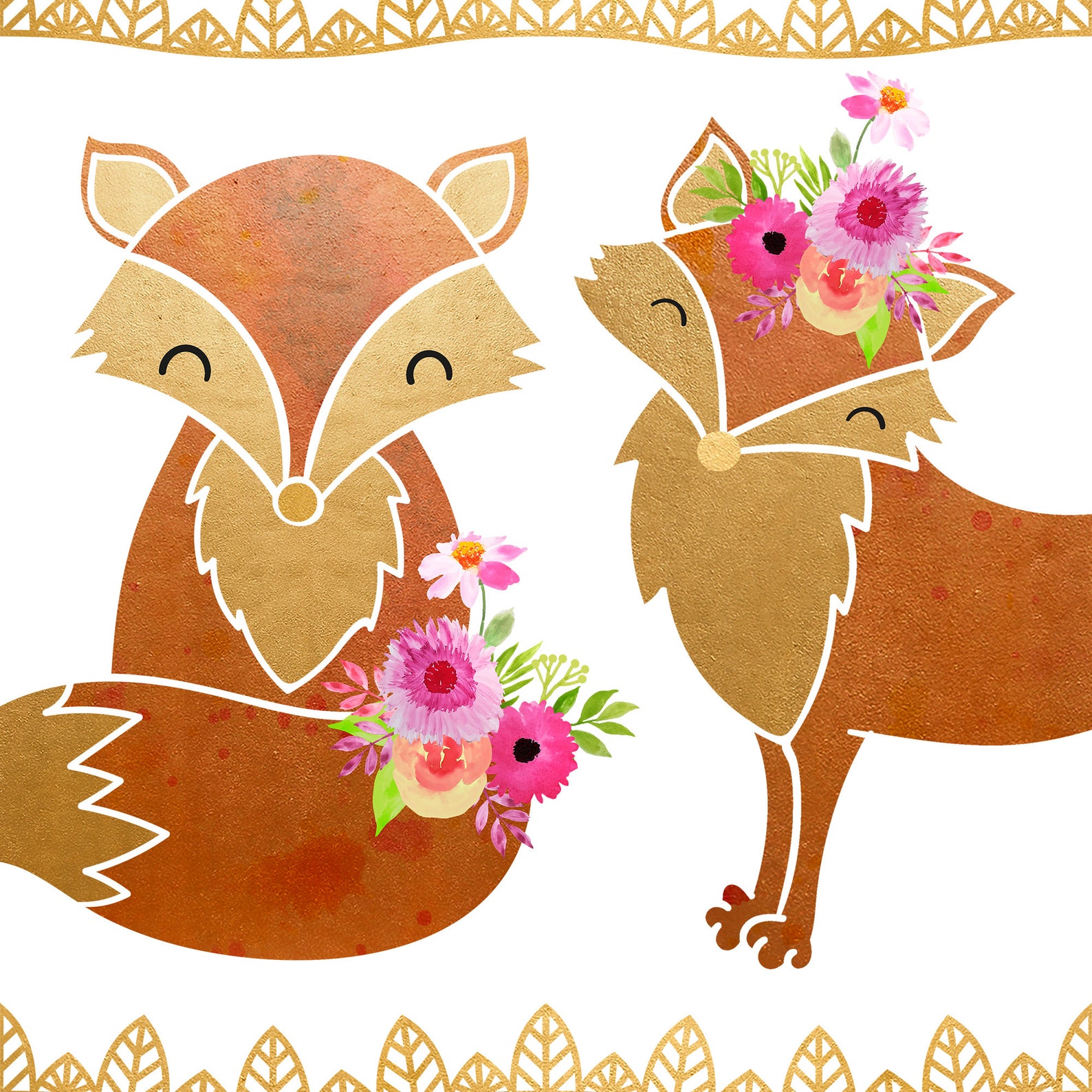 Fox & Forest Clipart Set Woodland Animals Snail Bird - Etsy