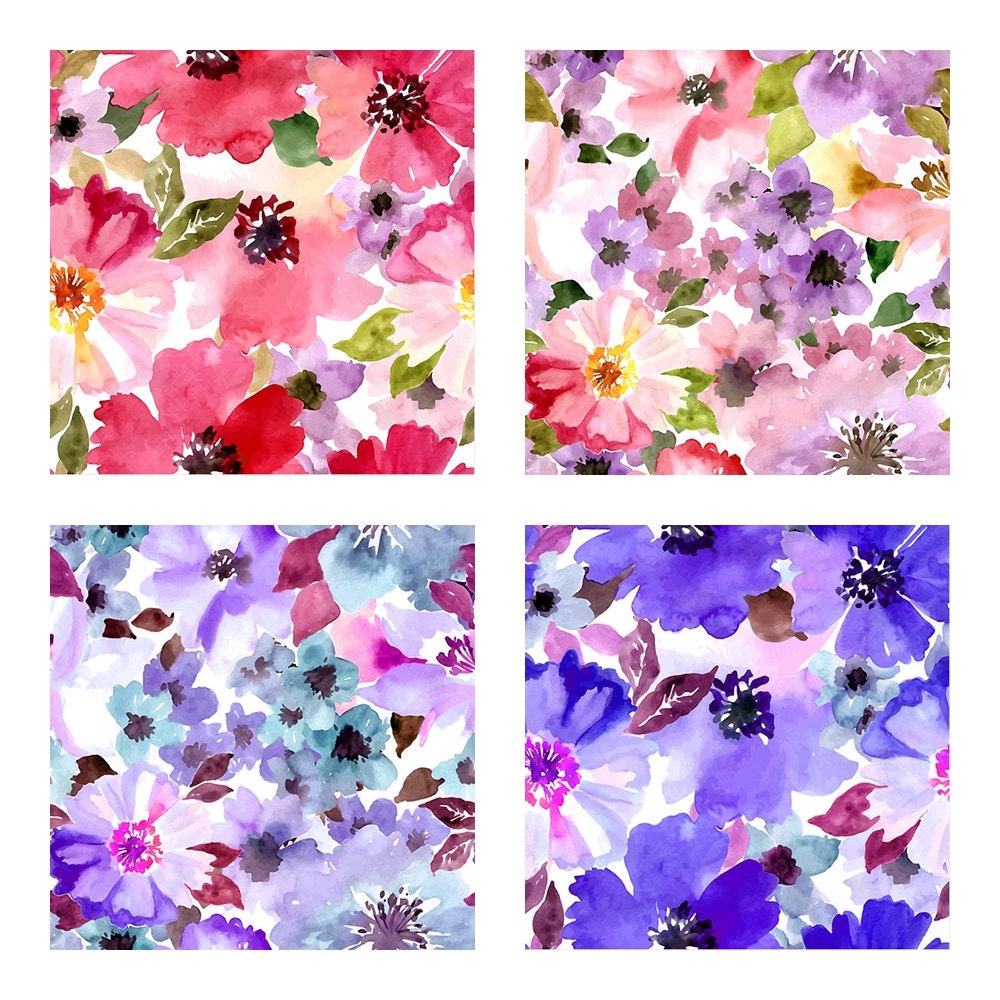 Digital Scrapbook Paper Flowers & Watercolor Backgrounds - Etsy
