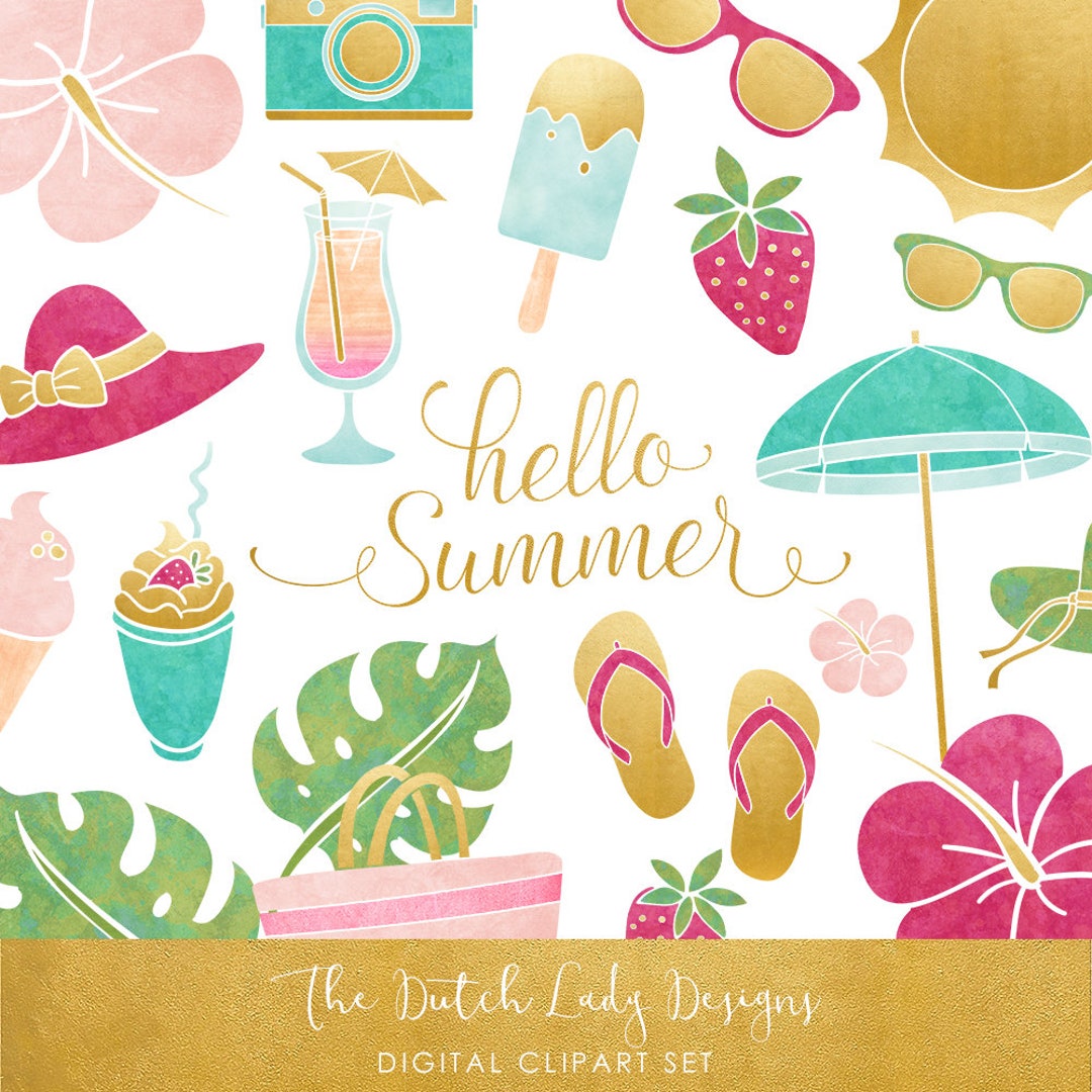 Summer & Beach Clipart Set - Tropical Images - Hello Summer Graphics ...