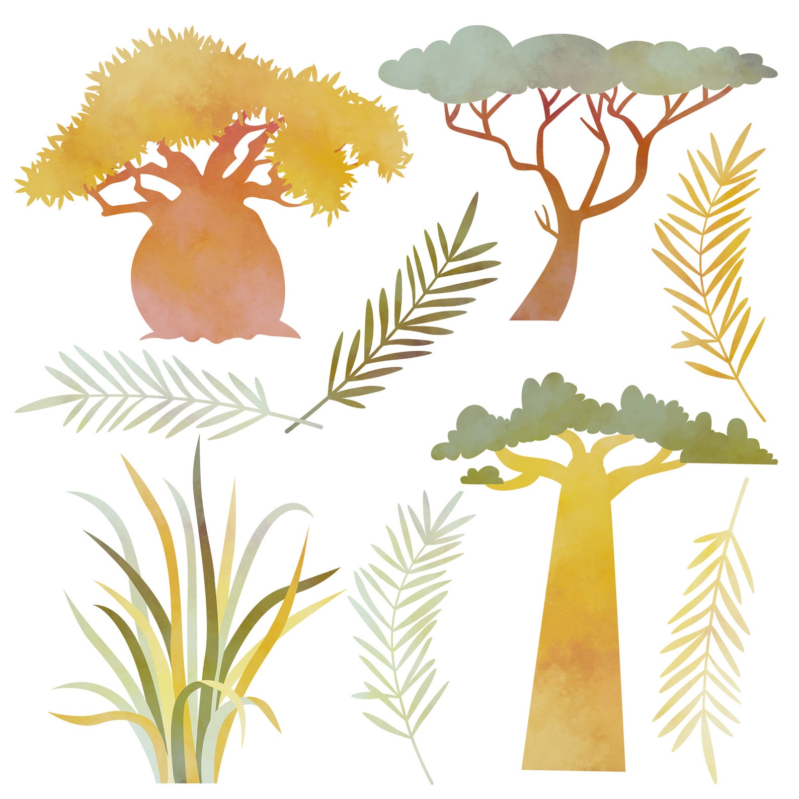 African Safari Clipart Set Savannah Wilderness Animals Africa Cute ...