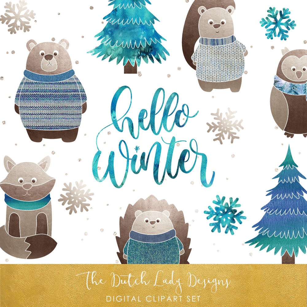 Winter Forest Friends Clipart Set Forest Animals Pine | Etsy