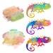 Chameleon Clipart Set Tropical Leaves Watercolor Stains Jungle Lizard ...
