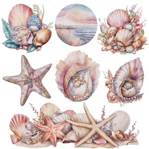 Beach Treasure Clipart - Watercolor Pencil Art - Ocean Shore ...