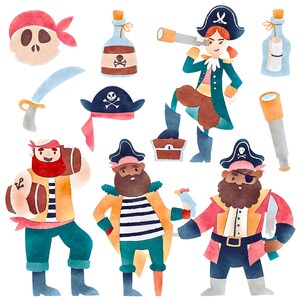 Pirates Clipart Set - Cute Watercolor - Sea Animals - Whale - Caribbean ...
