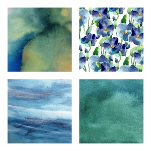 Digital Scrapbook Paper - Artistic Blue Watercolor Style - Waterpaint ...