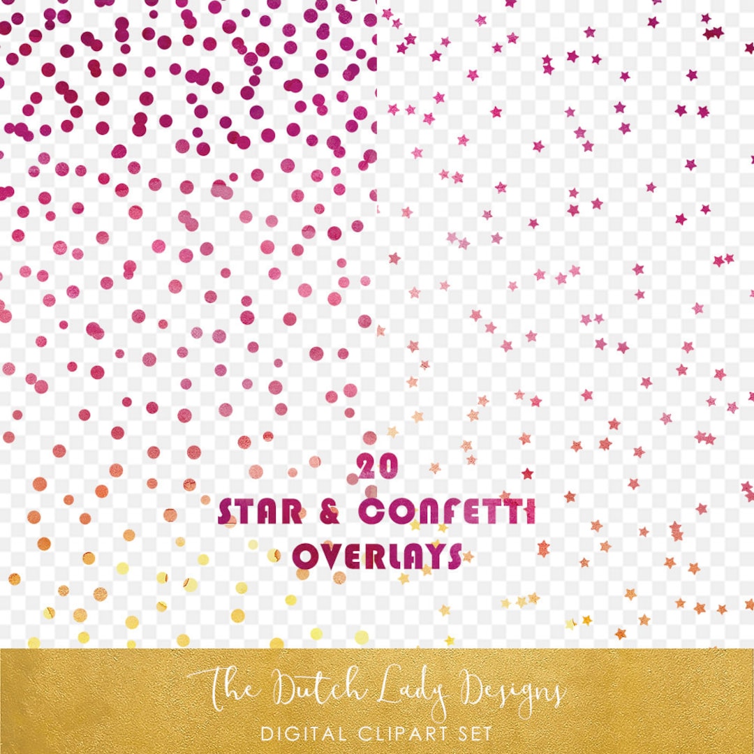 Confetti & Star Overlay Clipart Set - Gold, Glitter, Rainbow, Pink and ...