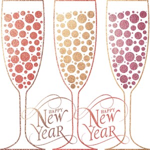 Happy New Year & Party Clipart Set Champagne Bottles, Glasses ...