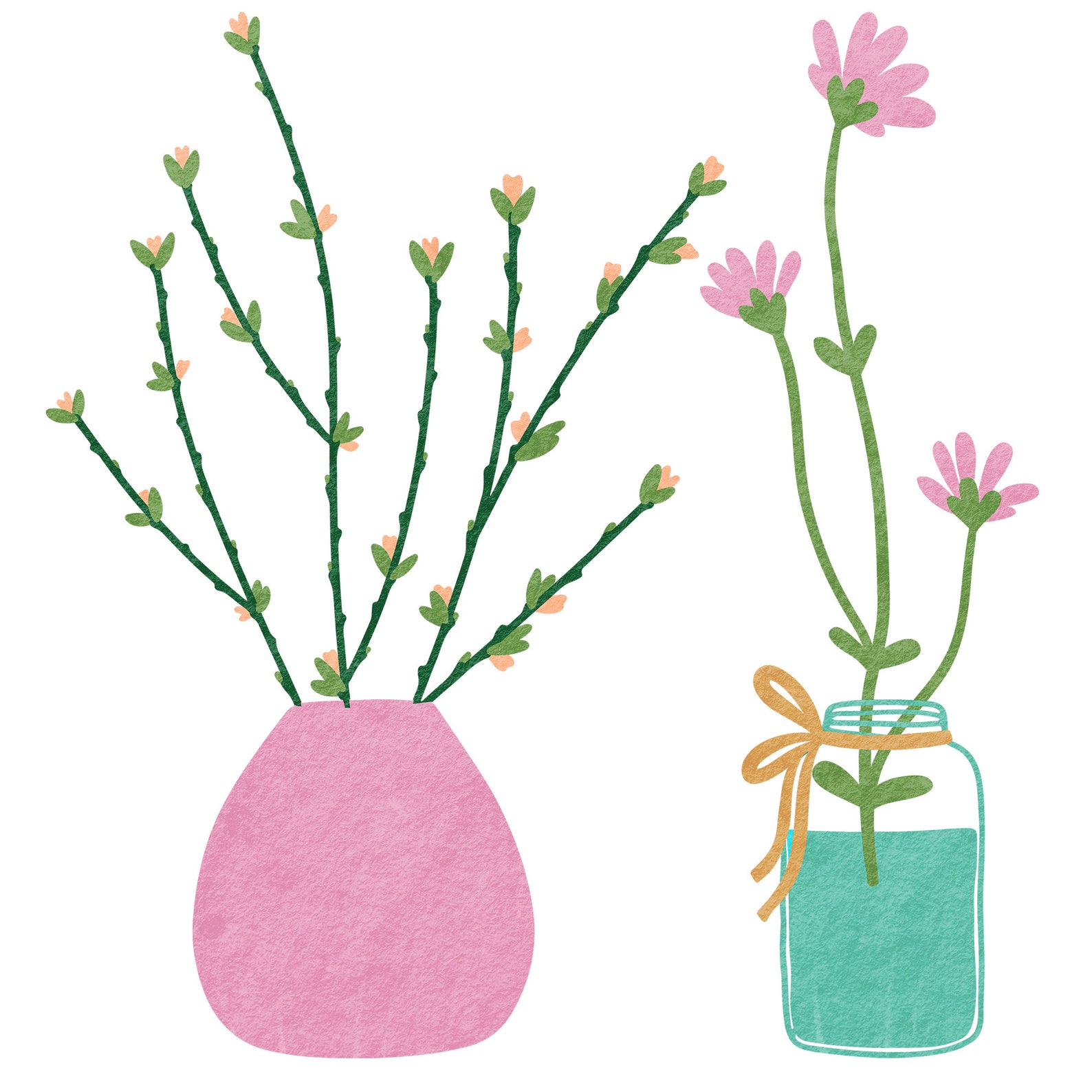 Spring Flower Clipart Set: Floral Bouquets and Potted Plants (PNG Files ...