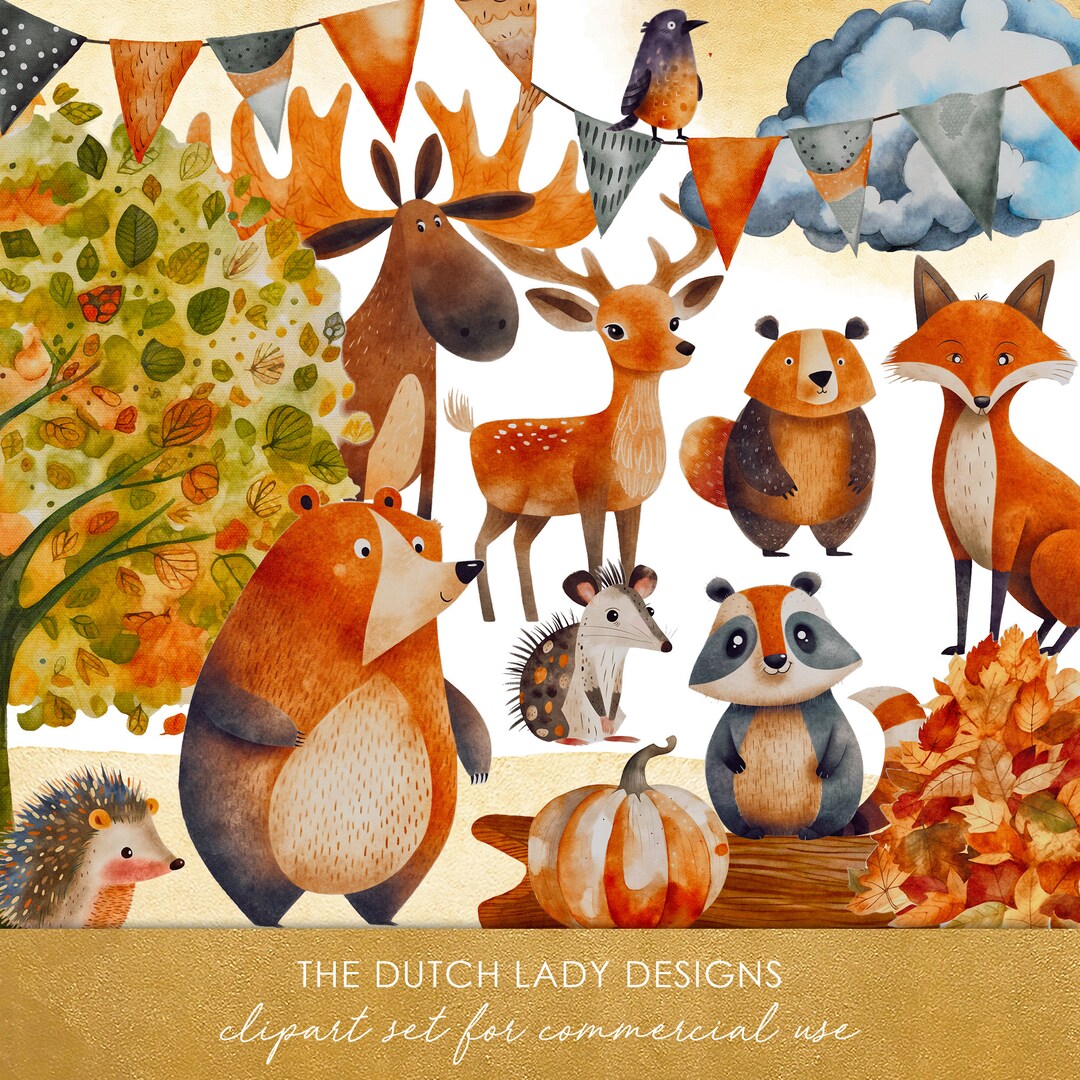 Autumn Animals Clipart Set - Fall Forest Graphics - Kids Illustrations ...