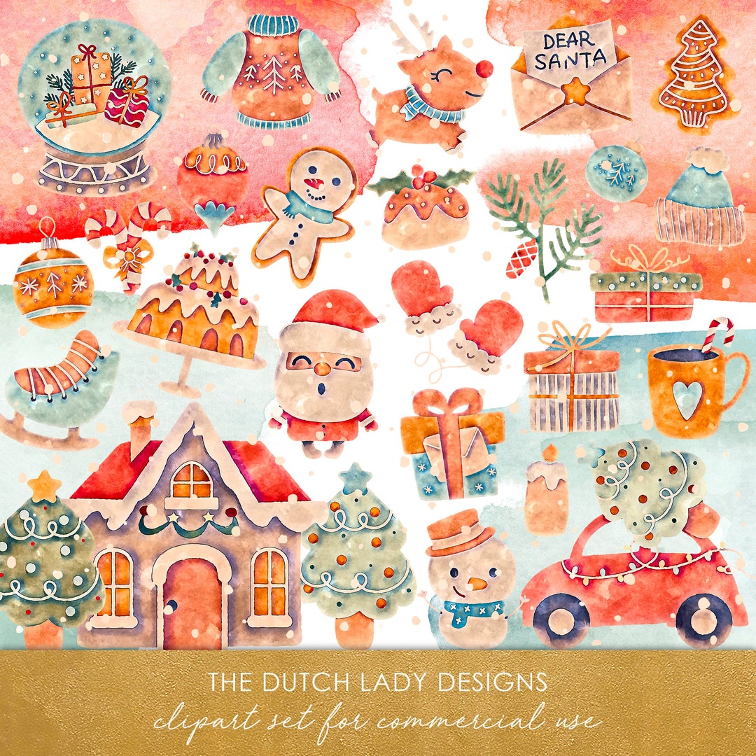 Holly Jolly Christmas Clipart Set - Digital Graphics - Colorful Winter ...