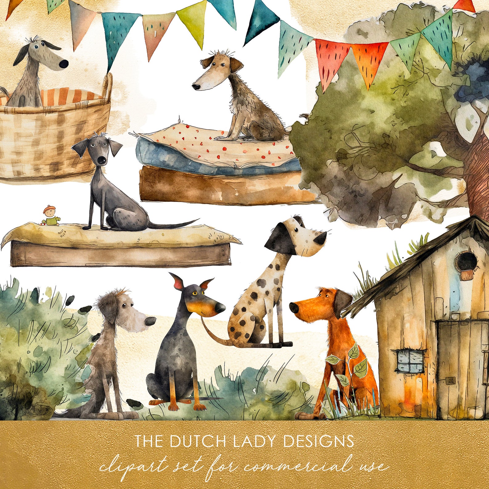 Watercolor Dog Clipart: Children's Illustration Style (INSTANT DOWNLOAD ...