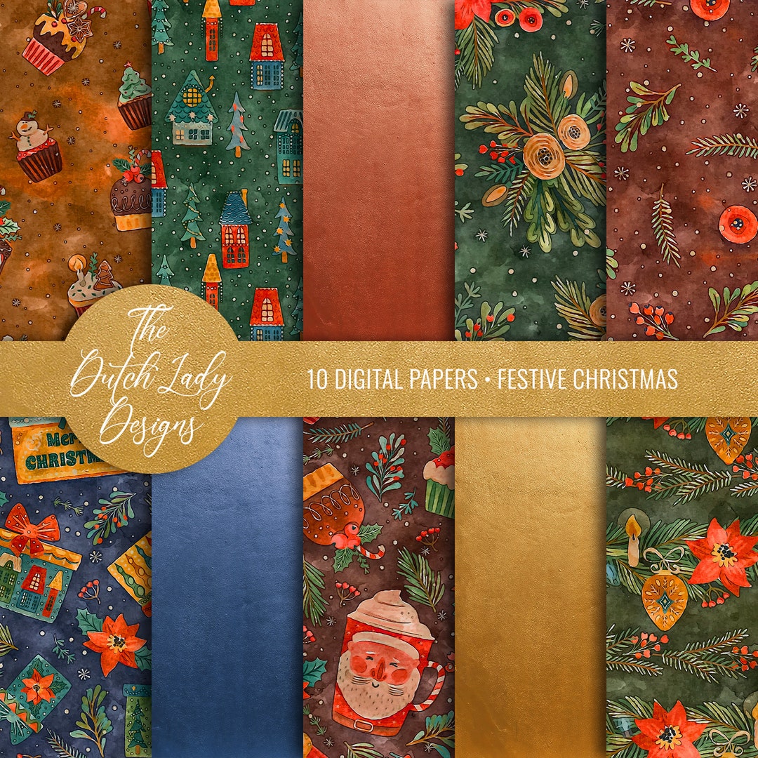 Digital Scrapbook Paper Set Printable Backgrounds Festive Christmas ...