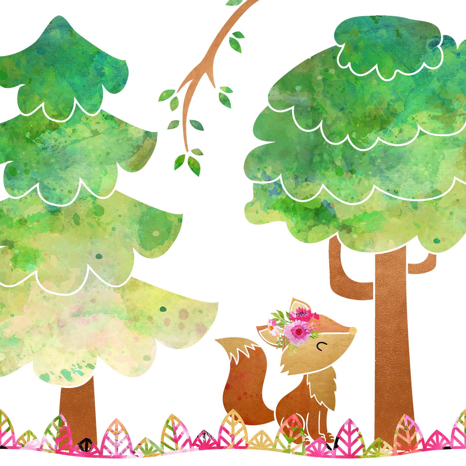 Fox & Forest Clipart Set Woodland Animals Snail Bird - Etsy