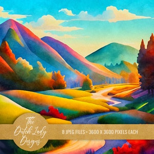 Digital Scrapbook Paper Set Printable Backgrounds Mountain Landscapes ...