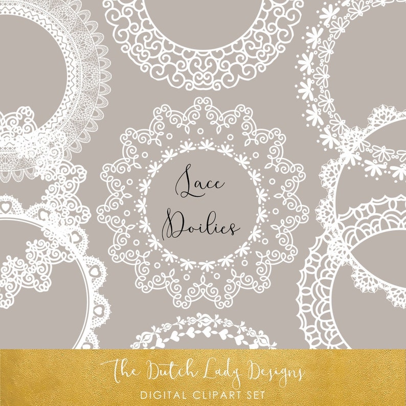 Lace Doily Clipart Set: Circle Borders, Handcraft Images (30 PNG Images ...