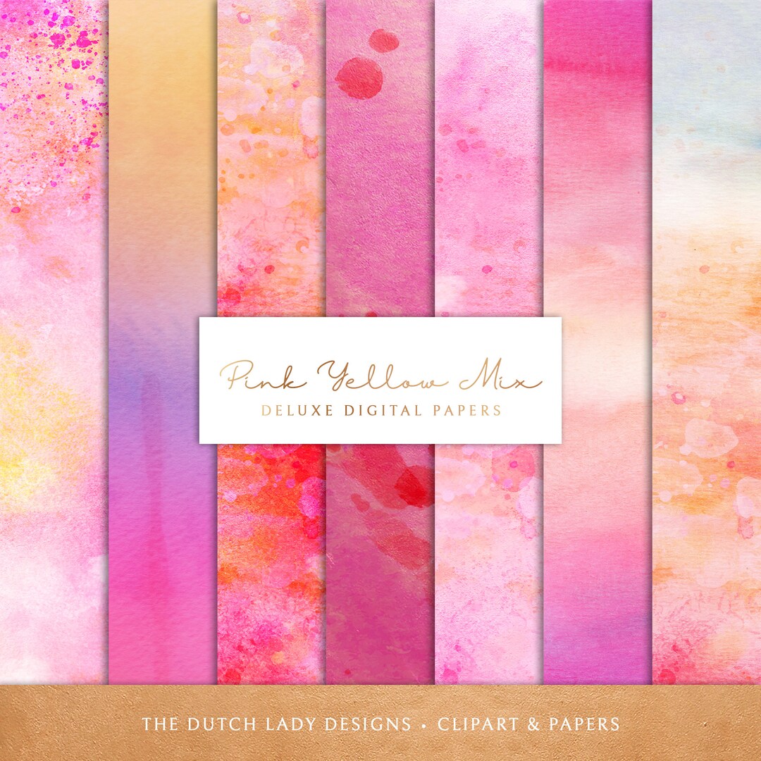 Digital Scrapbook Paper Set - Printable Backgrounds - Pink Yellow Paint ...