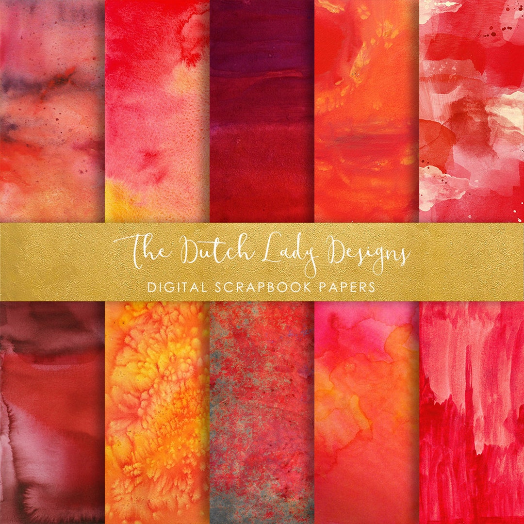Digital Scrapbook Paper - Red as Fire Watercolor Backgrounds ...