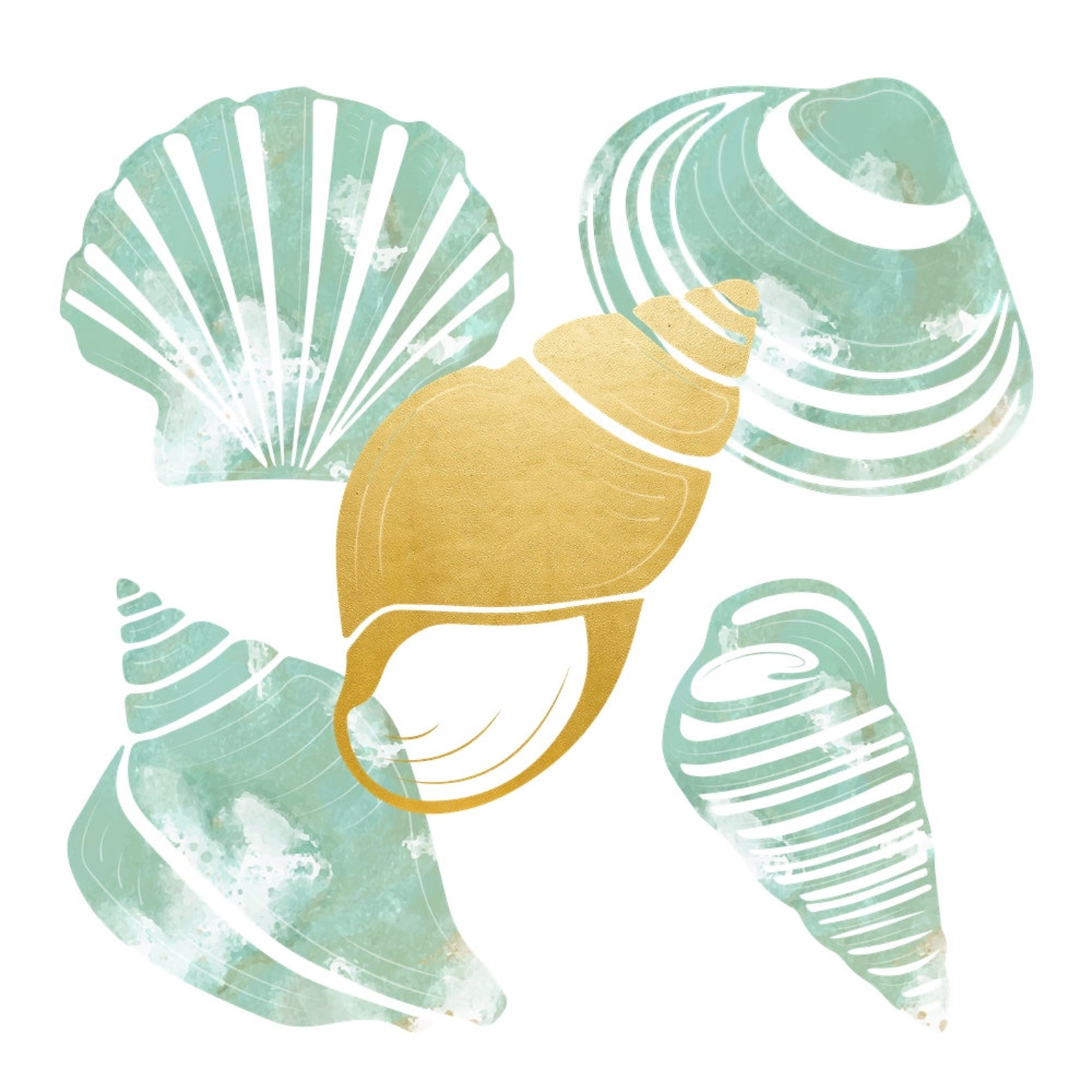 Golden & Ocean Style Sea Shell Clipart Set Seashell Gold | Etsy