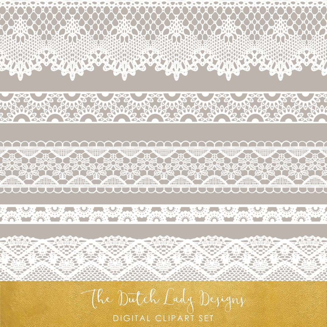 Lace Border Clipart Set - in White, Grey & Black - Lace Graphics ...