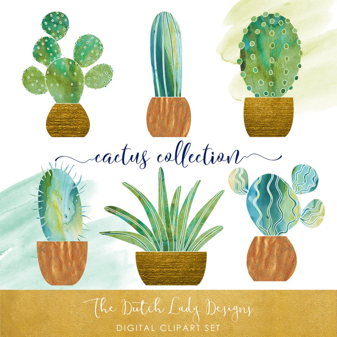 Watercolor Cactus Clipart Set - Cactus, Succulent and Watercolor Smear ...