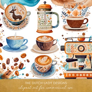 Folk Art Coffee Clipart Set - Hand Painted Style Cappuccino Graphics ...