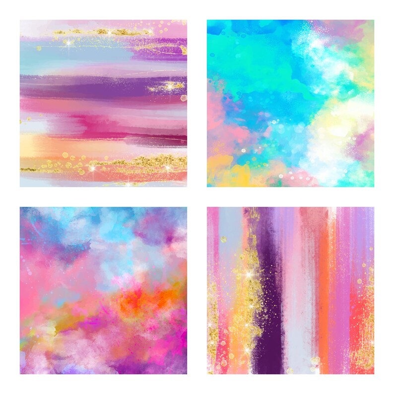 Watercolor Strokes Digital Paper: Abstract Stains, Colorful Backgrounds ...