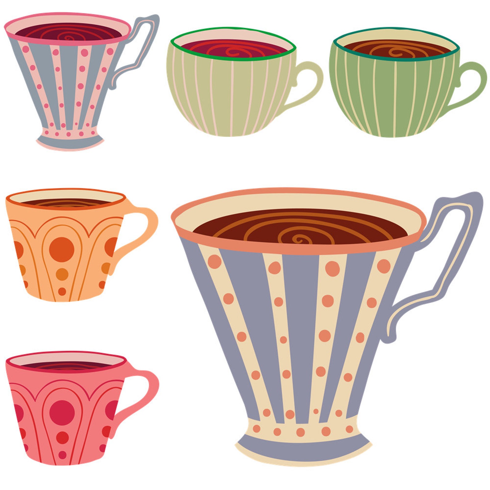 Tea Cup Clipart Set Vintage Tea and Coffee Cups Teacup | Etsy