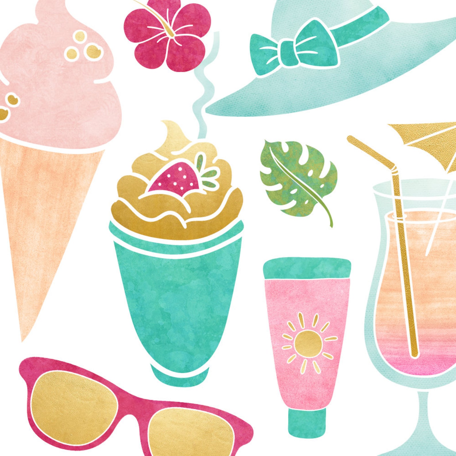 Summer & Beach Clipart Set Tropical Images Hello Summer - Etsy