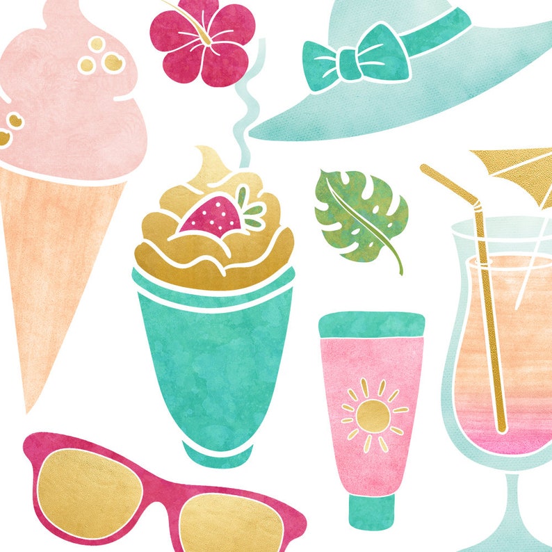 Summer & Beach Clipart Set Tropical Images Hello Summer - Etsy