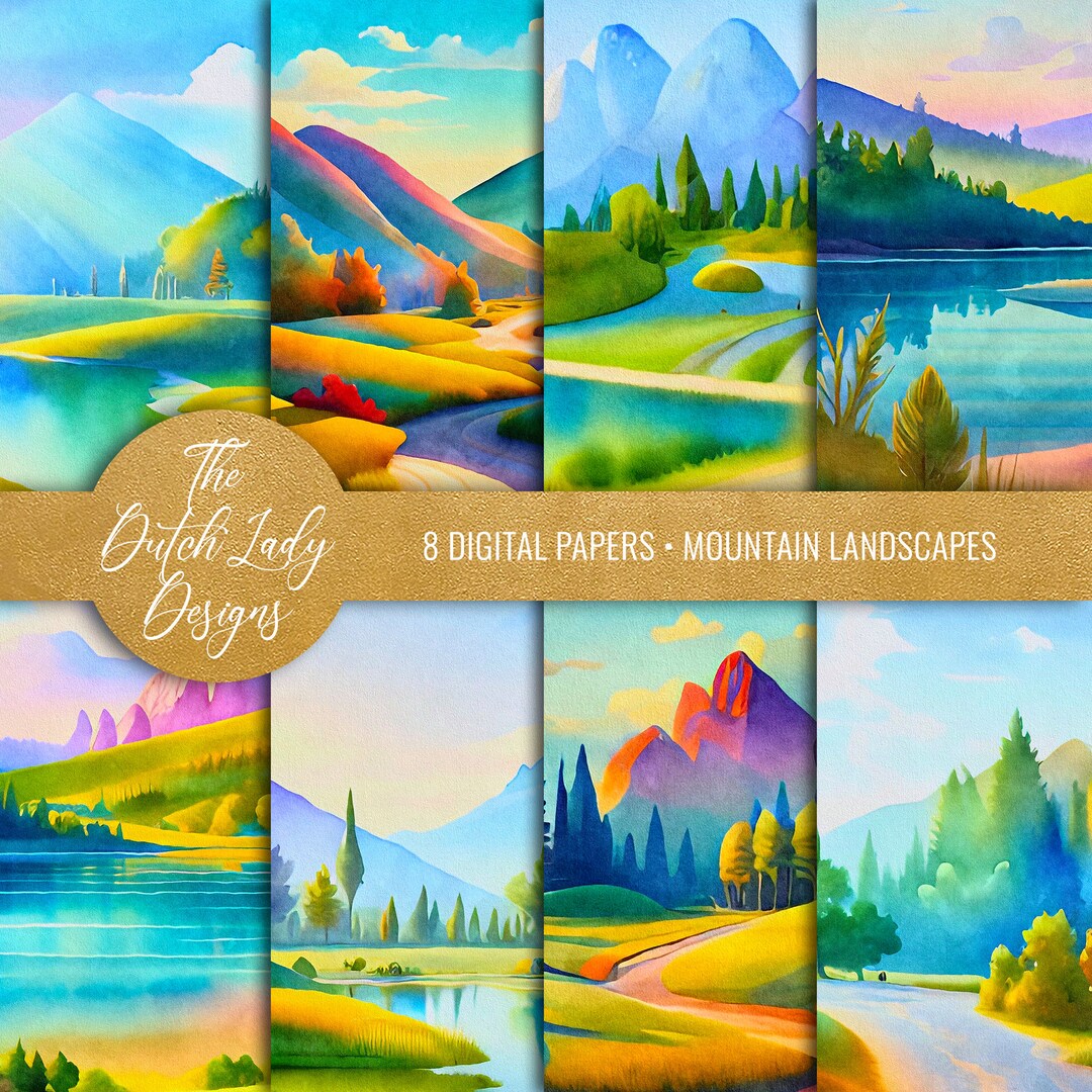 Digital Scrapbook Paper Set Printable Backgrounds Mountain Landscapes ...