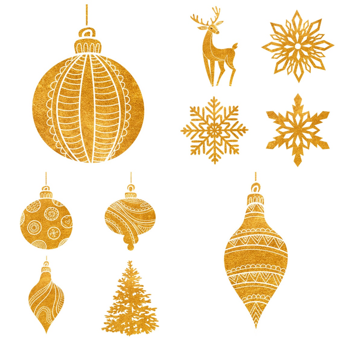 Christmas Ornament Clipart Set Balls Deer Snowflakes - Etsy