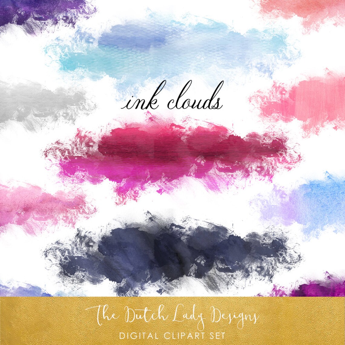 Ink Cloud Clipart Set Blue Pink and Purple Ink Stains | Etsy