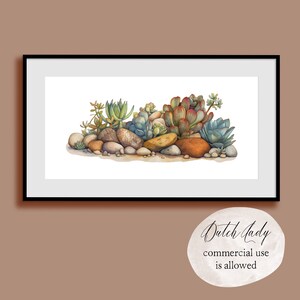 Desert Pebble & Succulent Clipart - Watercolor Pencil Art - Arizona ...