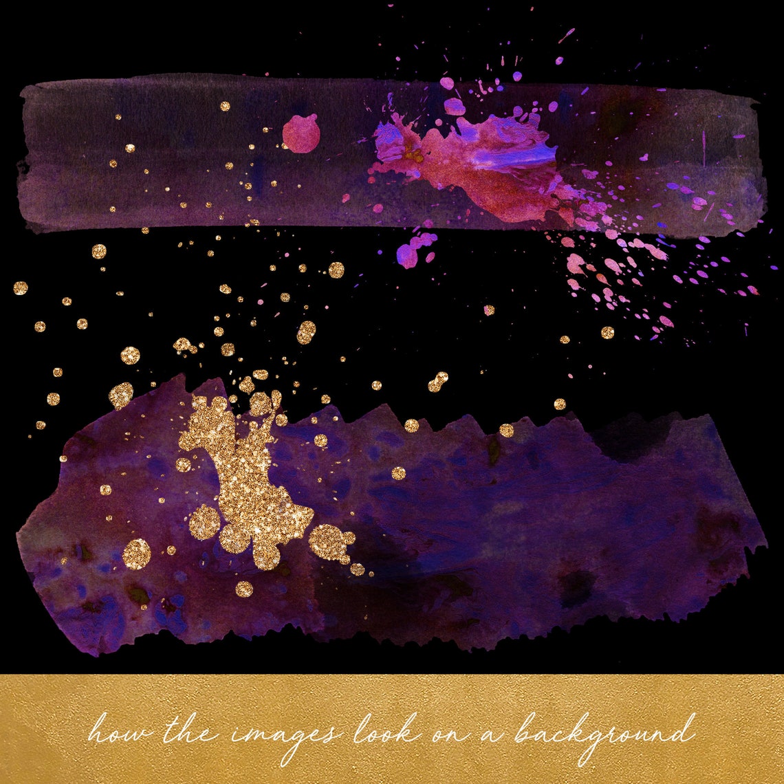 Purple Splotch Clipart Set Watercolor Brush Smears & Ink - Etsy