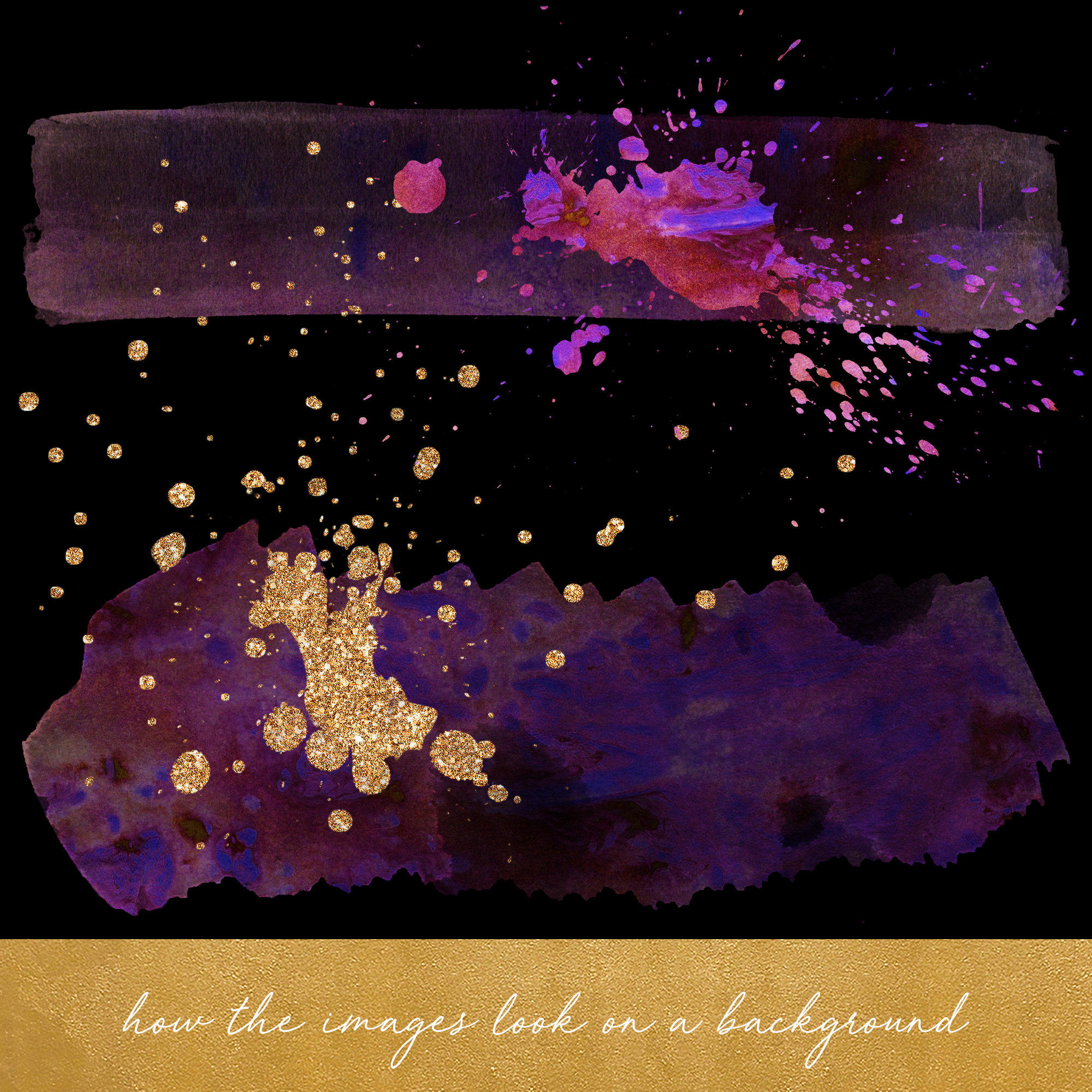 Purple Splotch Clipart Set Watercolor Brush Smears & Ink | Etsy