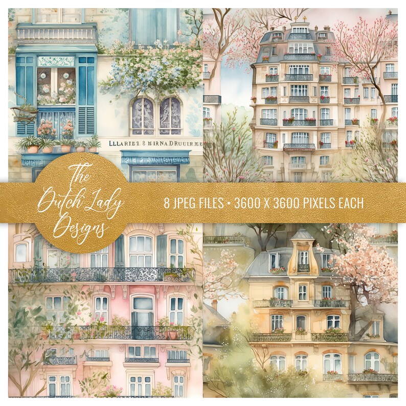 Watercolor Paris Buildings: Seamless Scrapbook Paper (digital Download ...