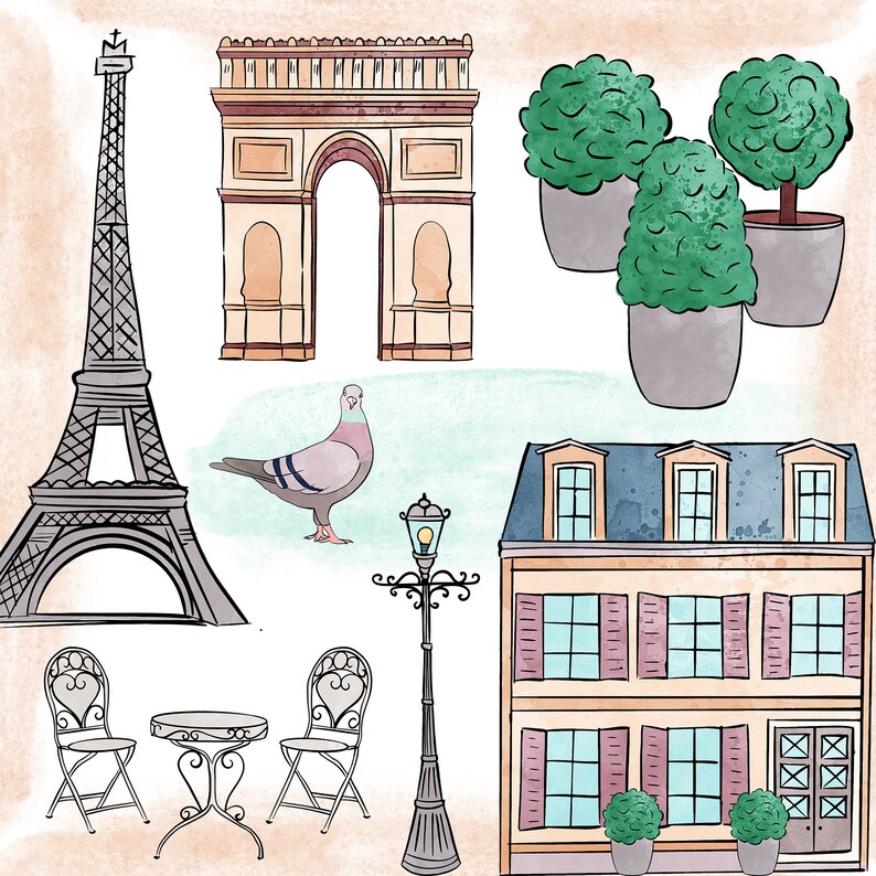 Paris Clipart Set Flat Clipart Graphics Architecture - Etsy