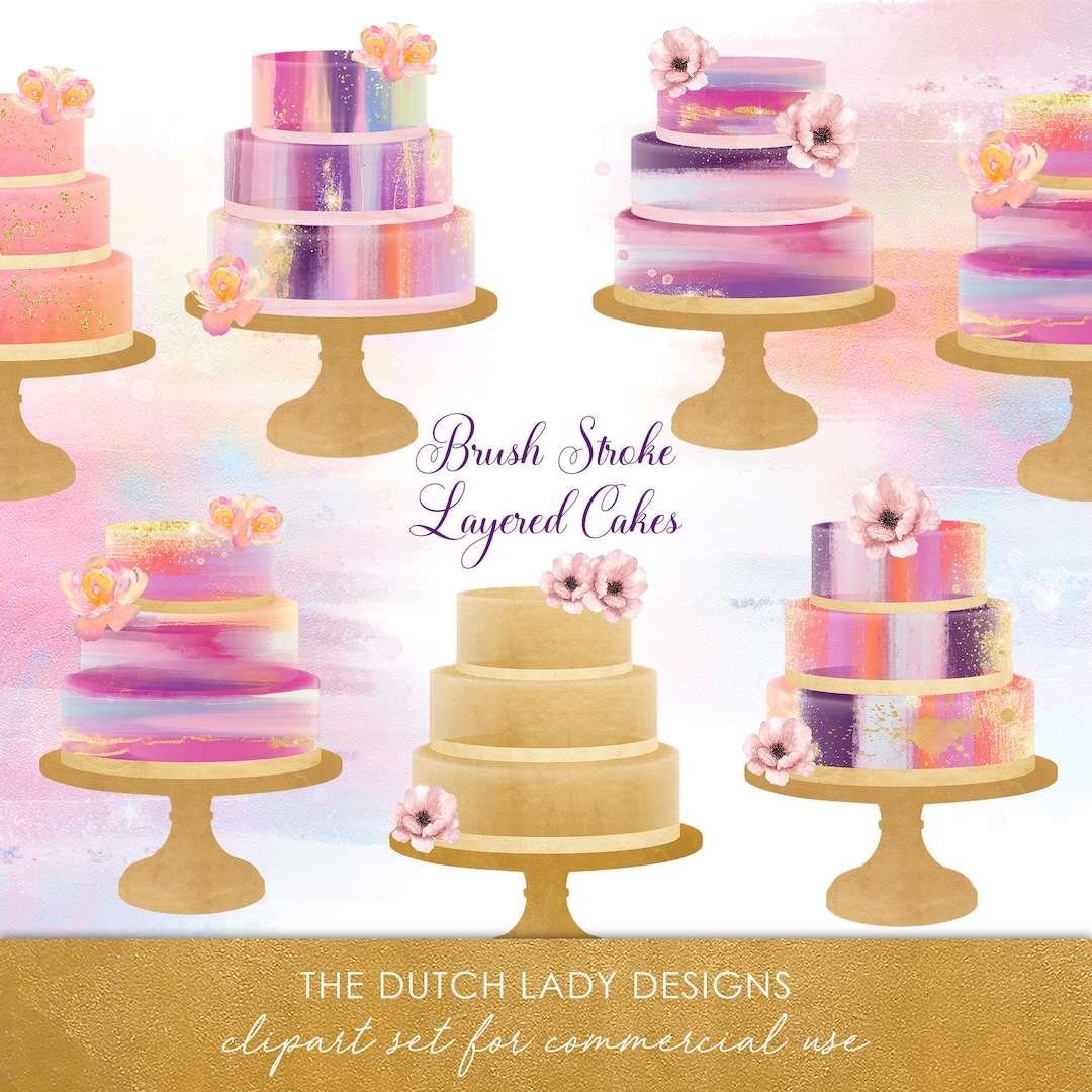 Watercolor Cake Clipart Set: Brush Stroke Wedding Cakes (PNG Files ...