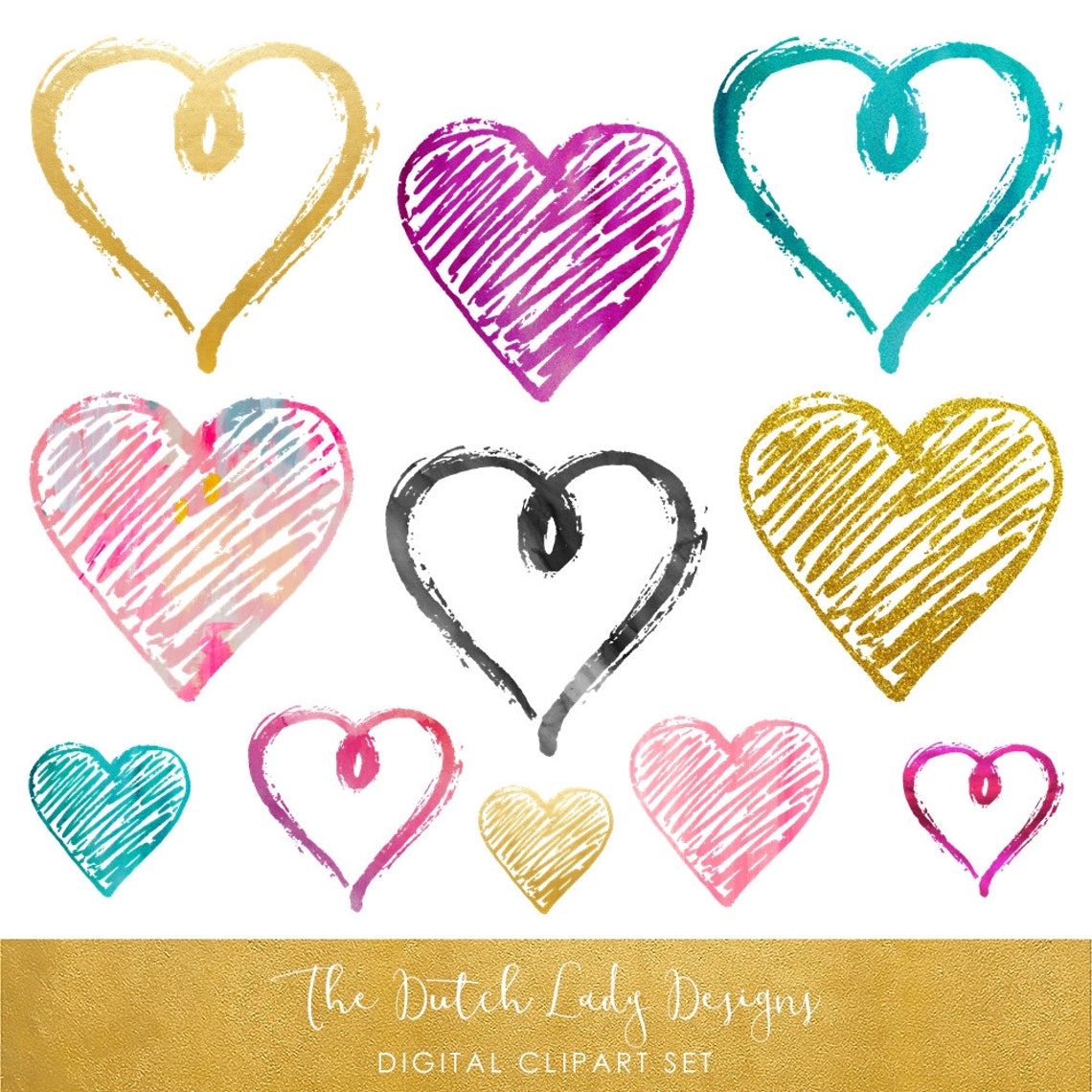 Funky Valentine Hearts Clipart Set - Sparkle & Paint - INSTANT DOWNLOAD ...