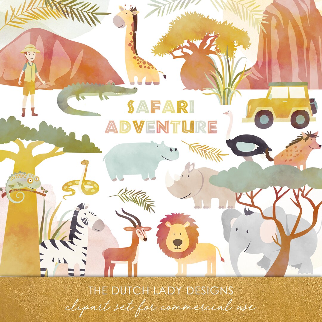 African Safari Clipart Set - Savannah Wilderness Animals - Africa ...