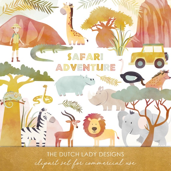 African Safari Clipart Set Savannah Wilderness Animals - Etsy